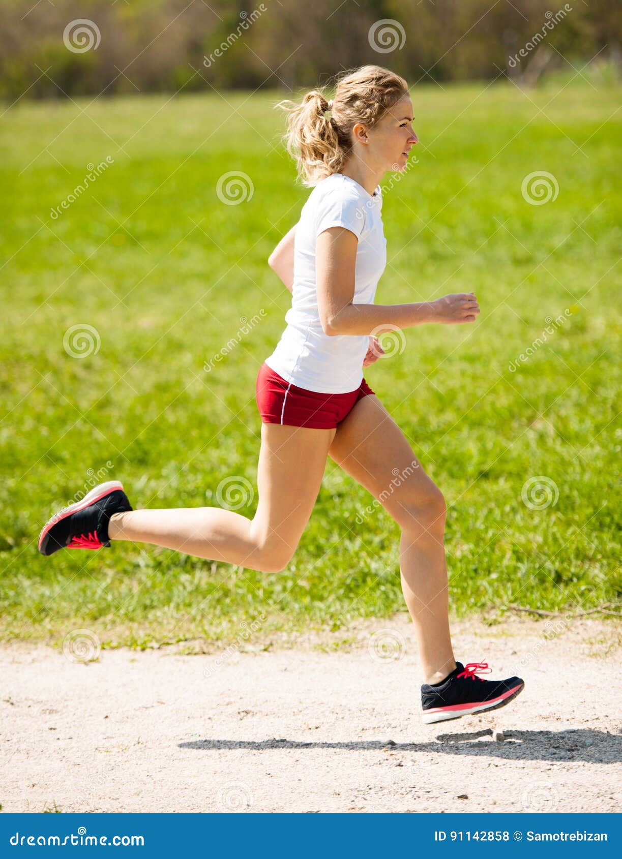 Woman Runner Runs - Workout in Spring Stock Photo - Image of grass ...