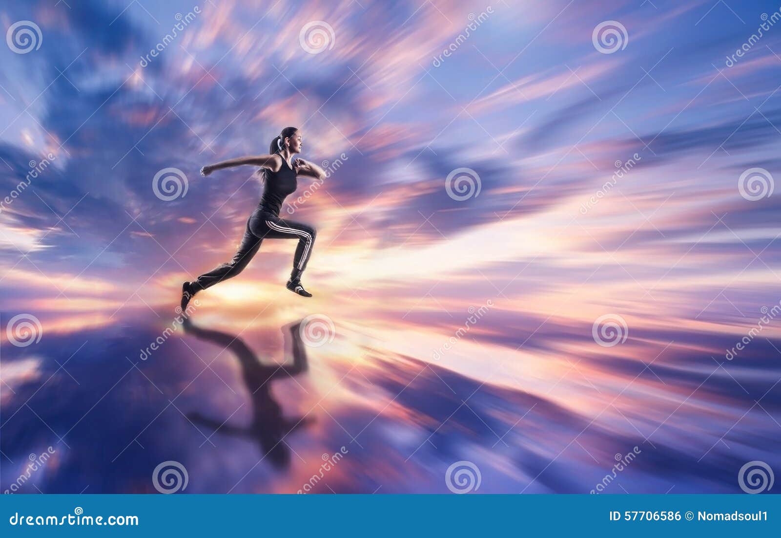 Woman Running Against Coloured Sky Stock Photo - Image of recreation ...