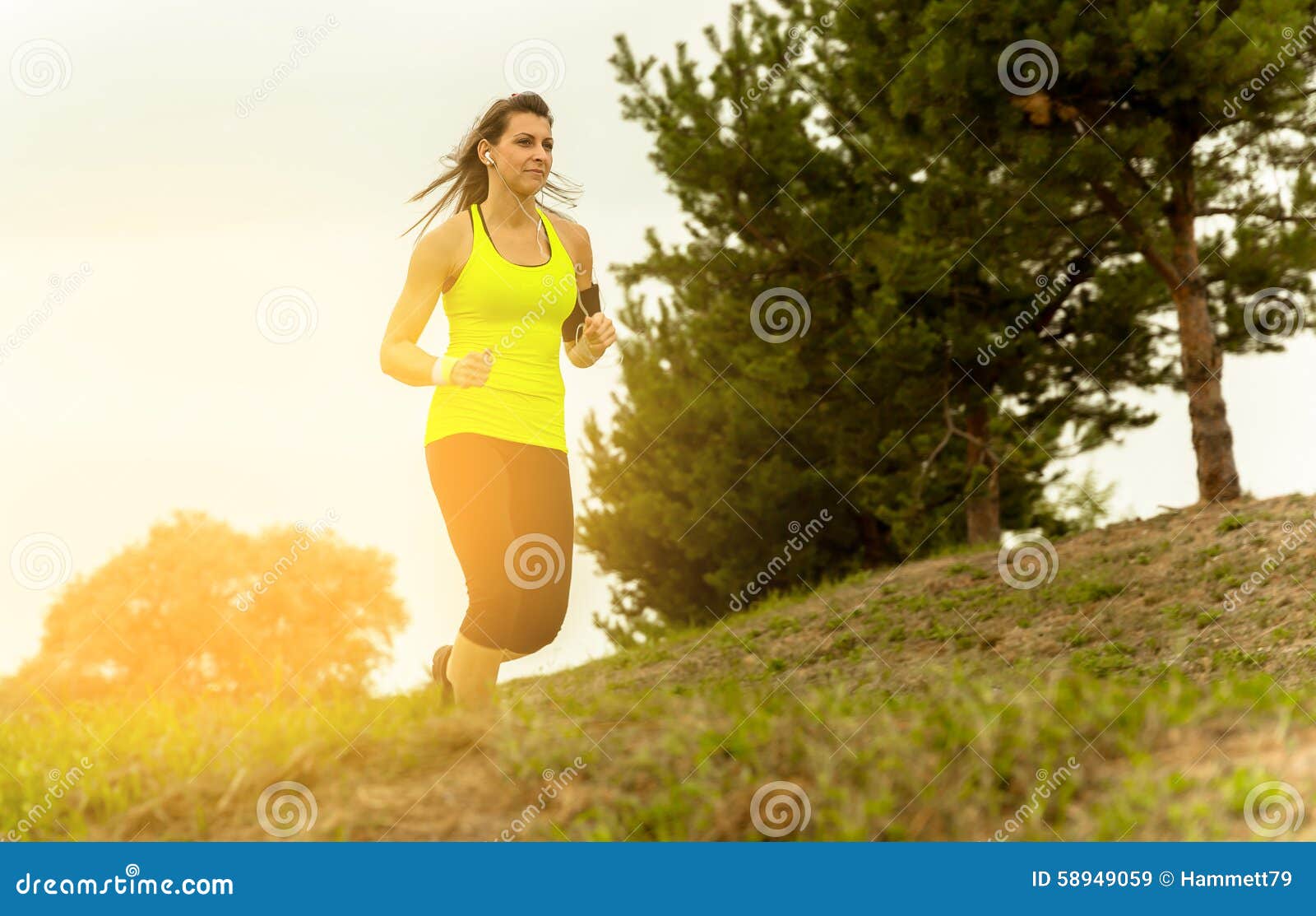 Woman Running in Countryside Stock Image - Image of happy, nature: 58949059