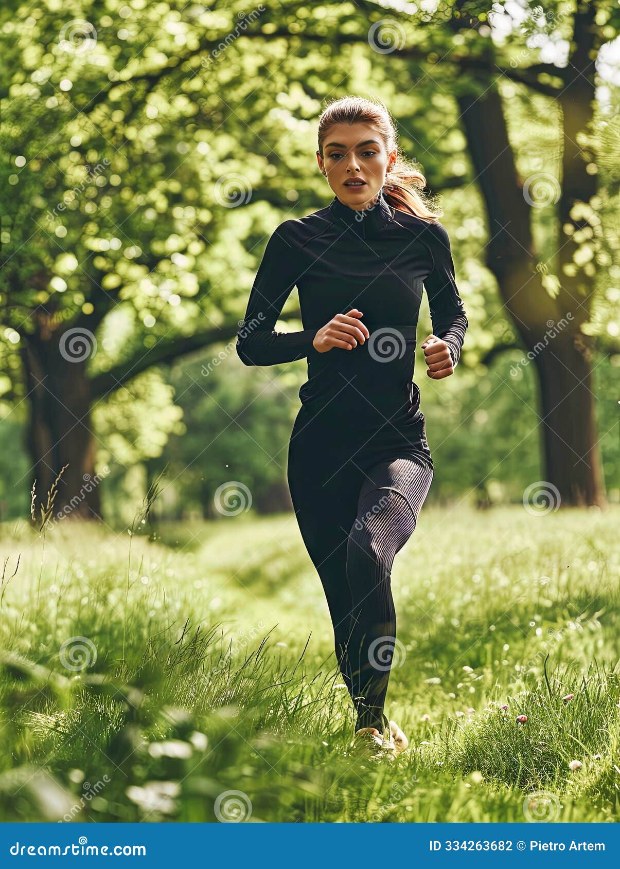 Woman Running Down a Path in a Park Stock Photo - Image of running ...