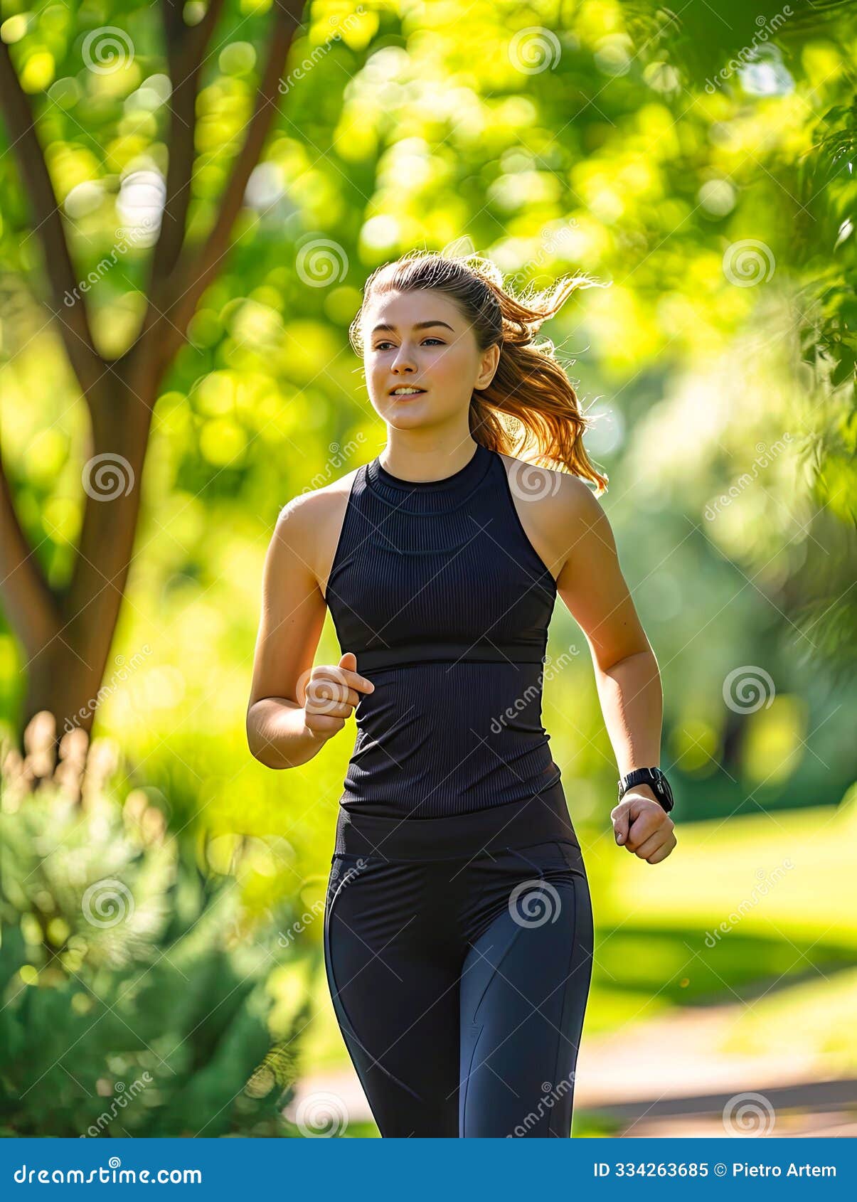 Woman Running Down a Path in a Park Stock Image - Image of active, park ...
