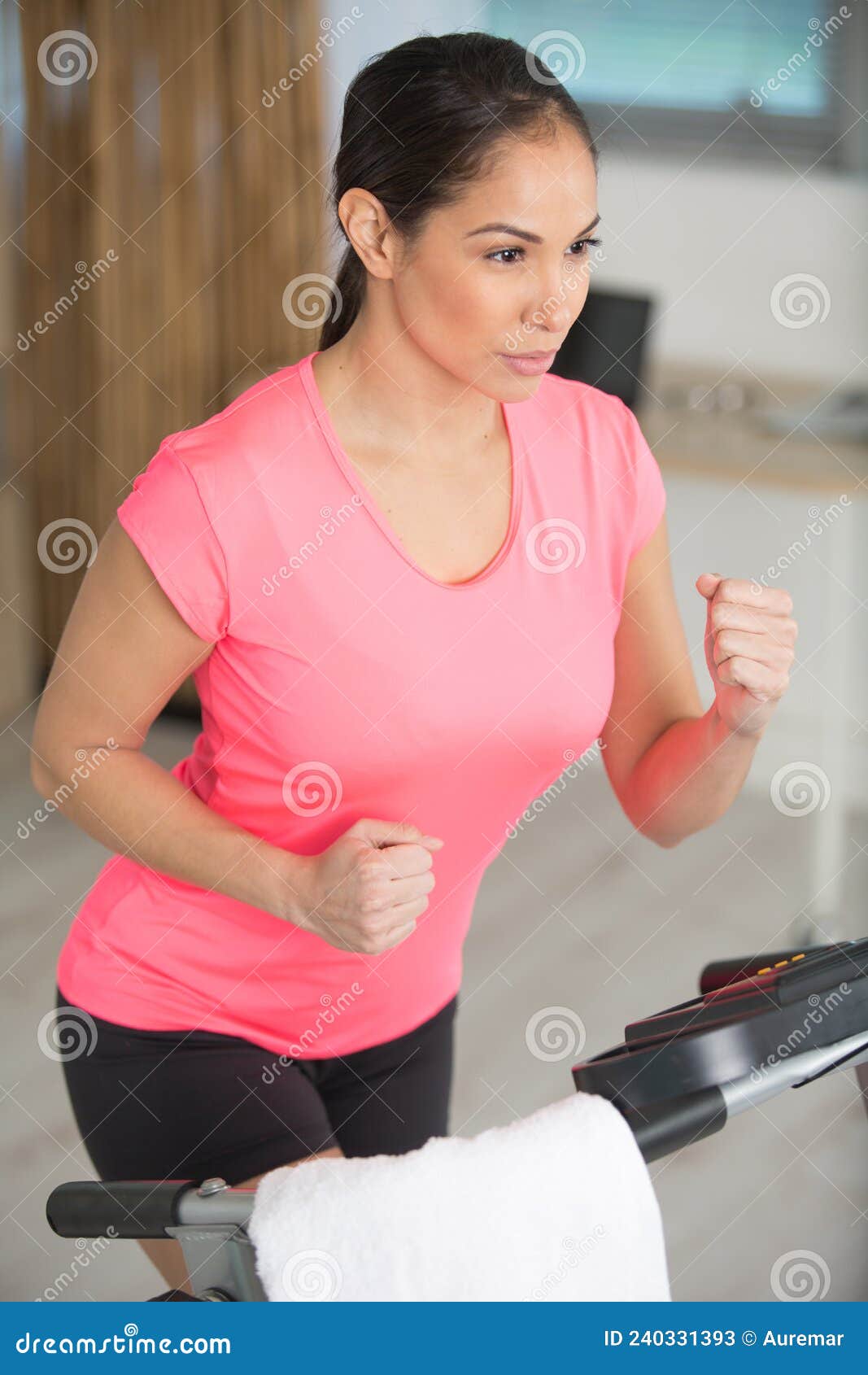 Woman Running on Exercise Machine Stock Image - Image of training ...