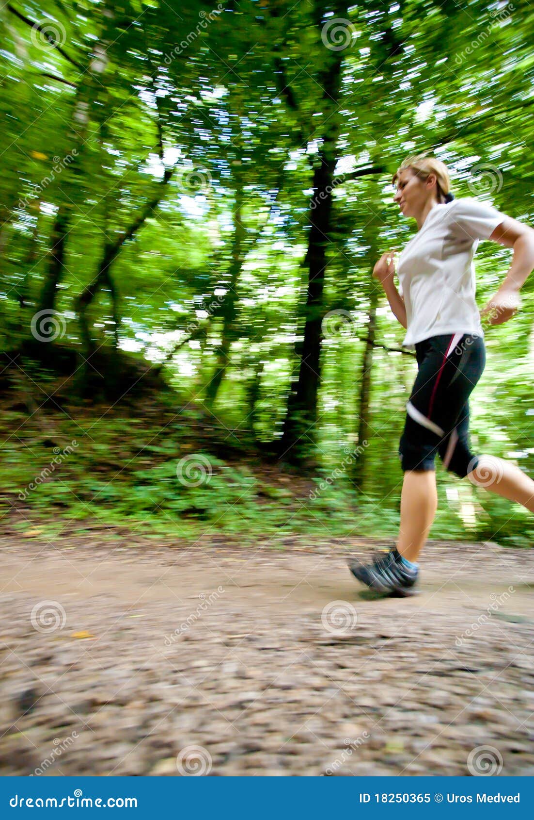 Woman running in forest stock image. Image of health - 18250365