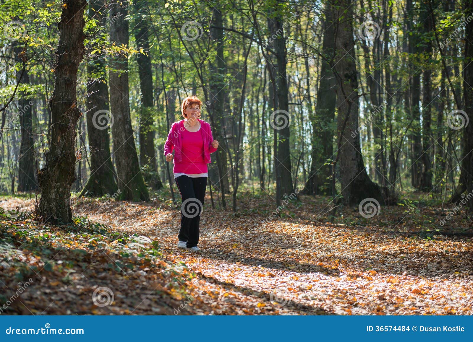 Woman Running in the Forest Stock Photo - Image of color, stamina: 36574484