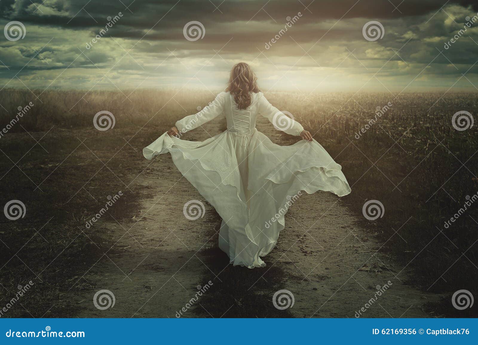 Woman Running Free in a Desolate Land Stock Photo - Image of bride ...