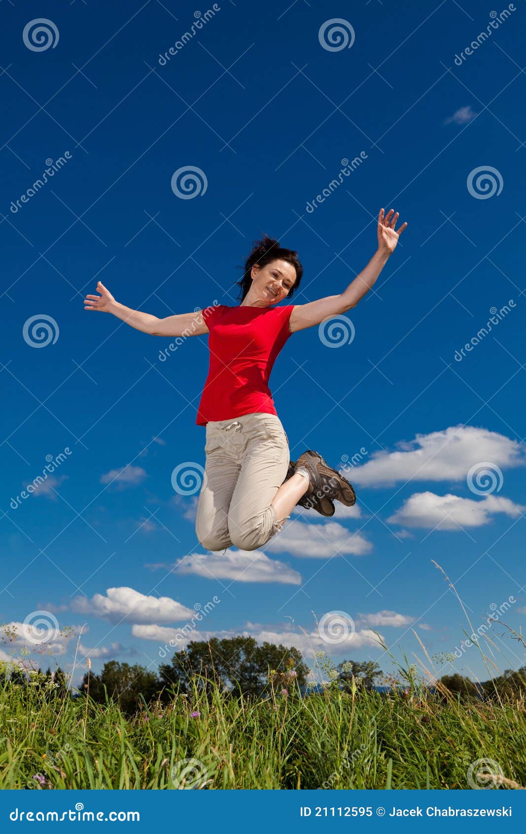Woman running, jumping stock image. Image of cloud, girl - 21112595