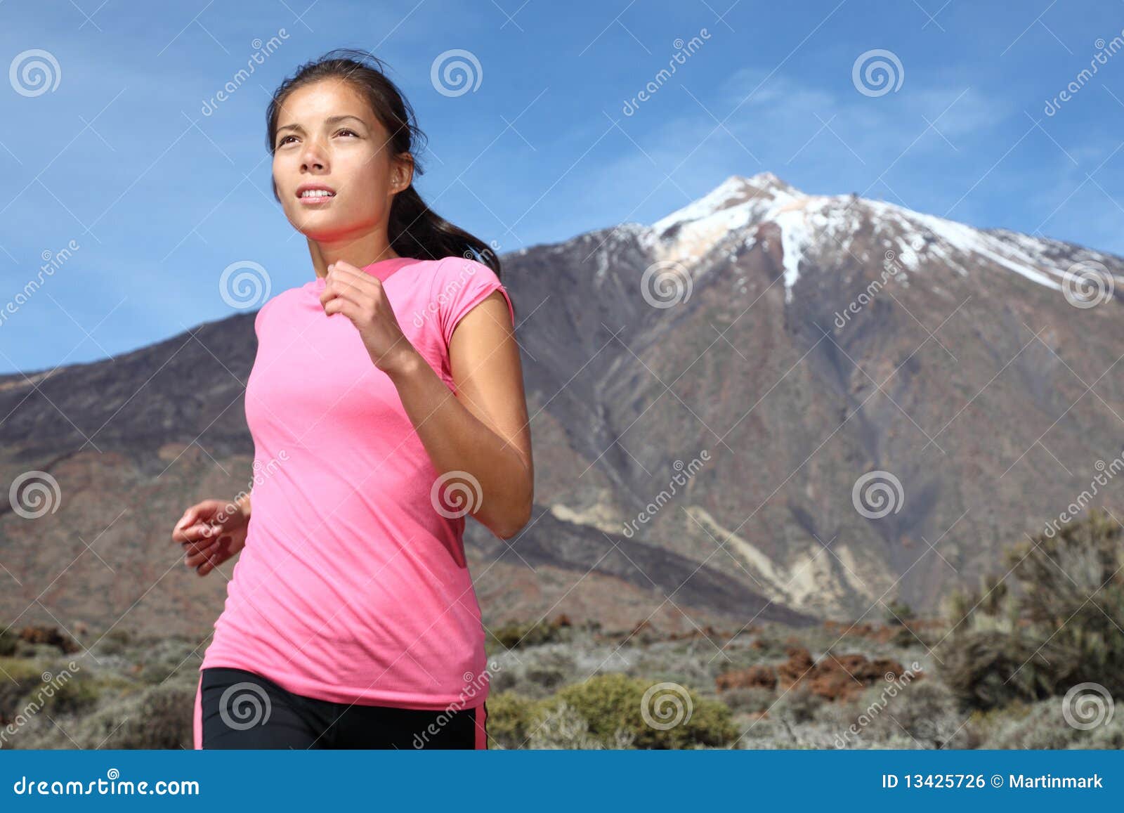 Woman Running on Mountain Trail Stock Photo - Image of action ...