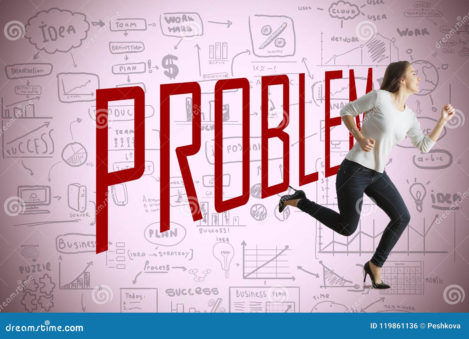 Woman Running from Problems Stock Illustration - Illustration of casual ...