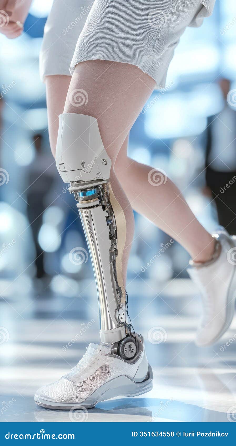Woman Running with Prosthetic Bionic Leg in Futuristic Environment ...