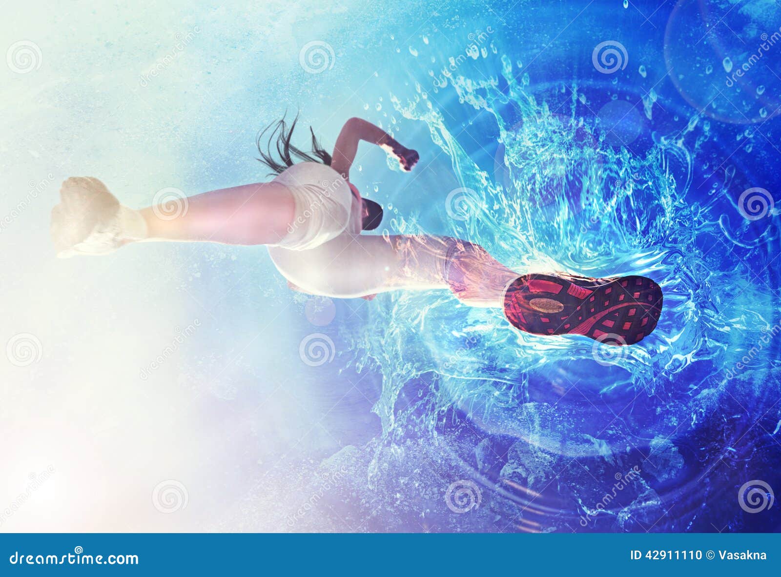 Woman Running in the Puddle Stock Photo - Image of legs, fitness: 42911110