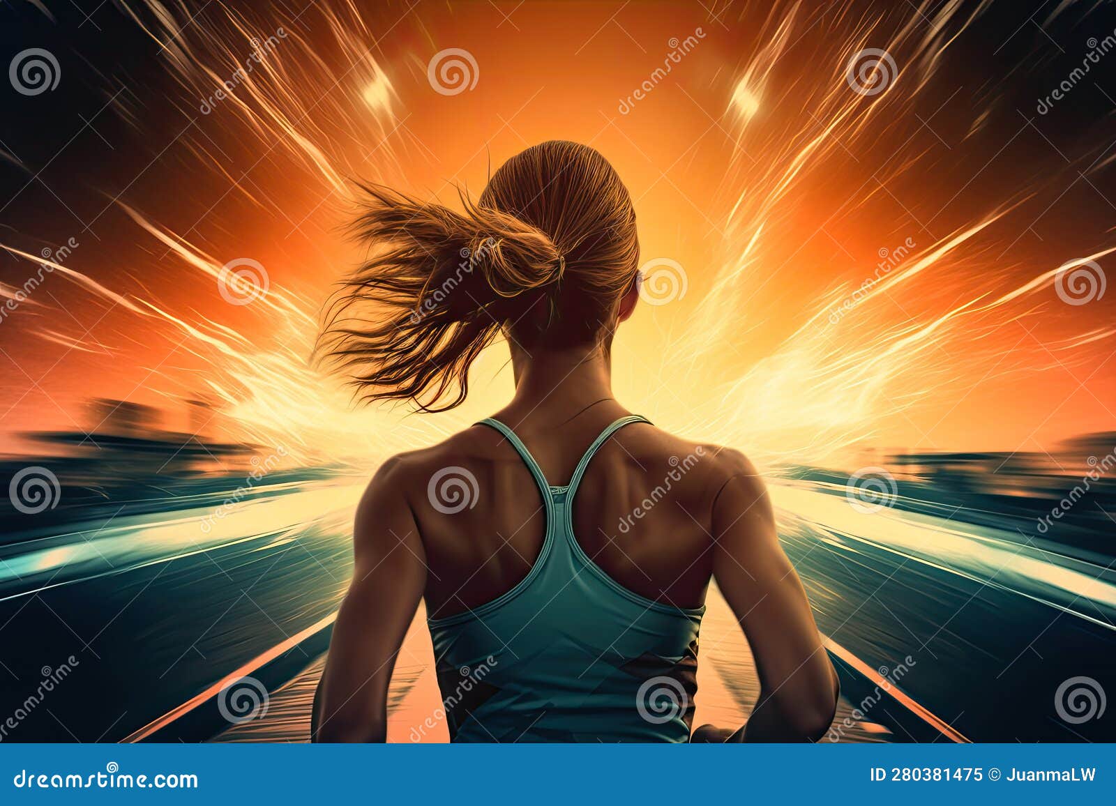 Woman Running Seen from Behind. Generative AI Stock Illustration ...