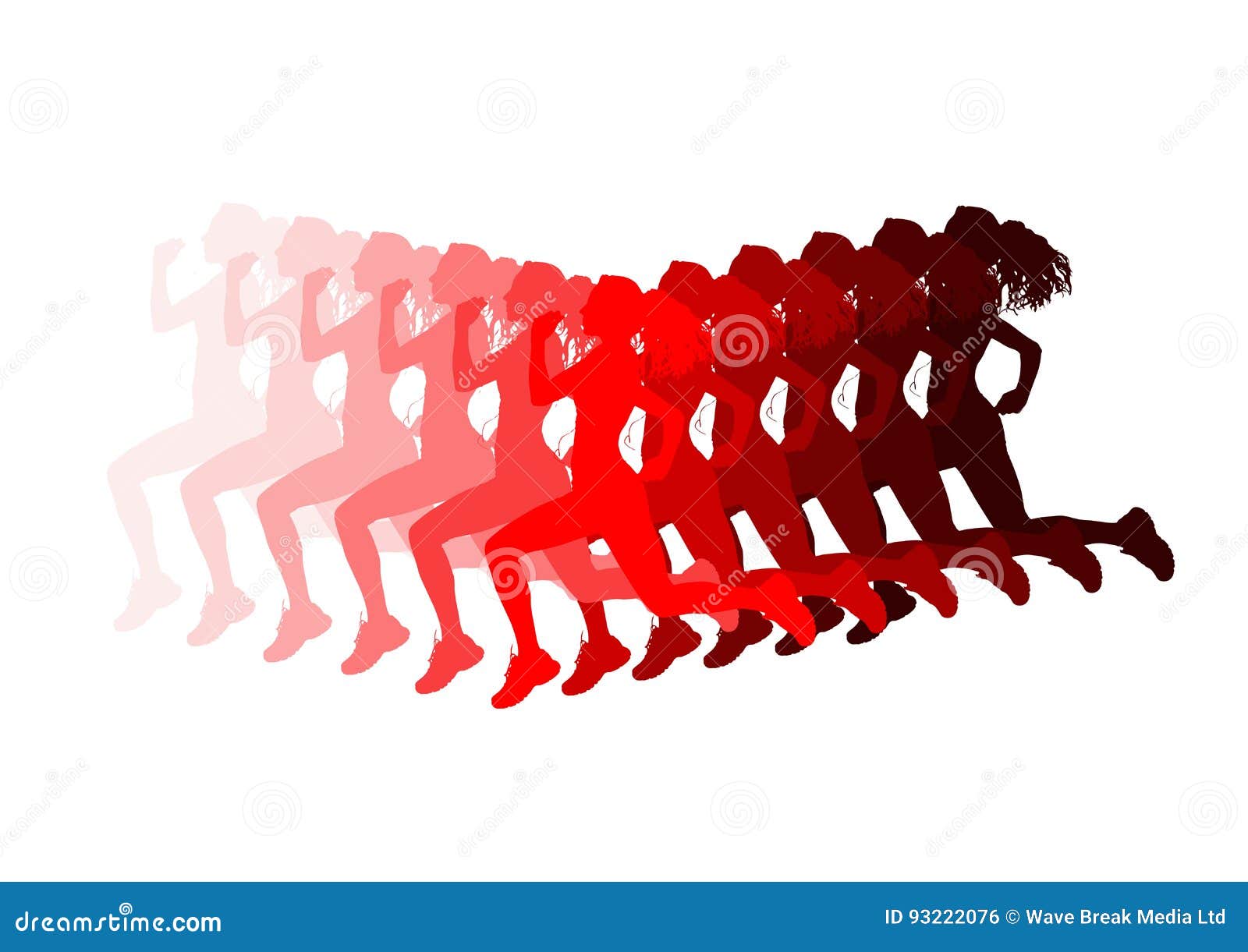 Woman Running Silhouettes in Range of Reds. White Background Stock ...