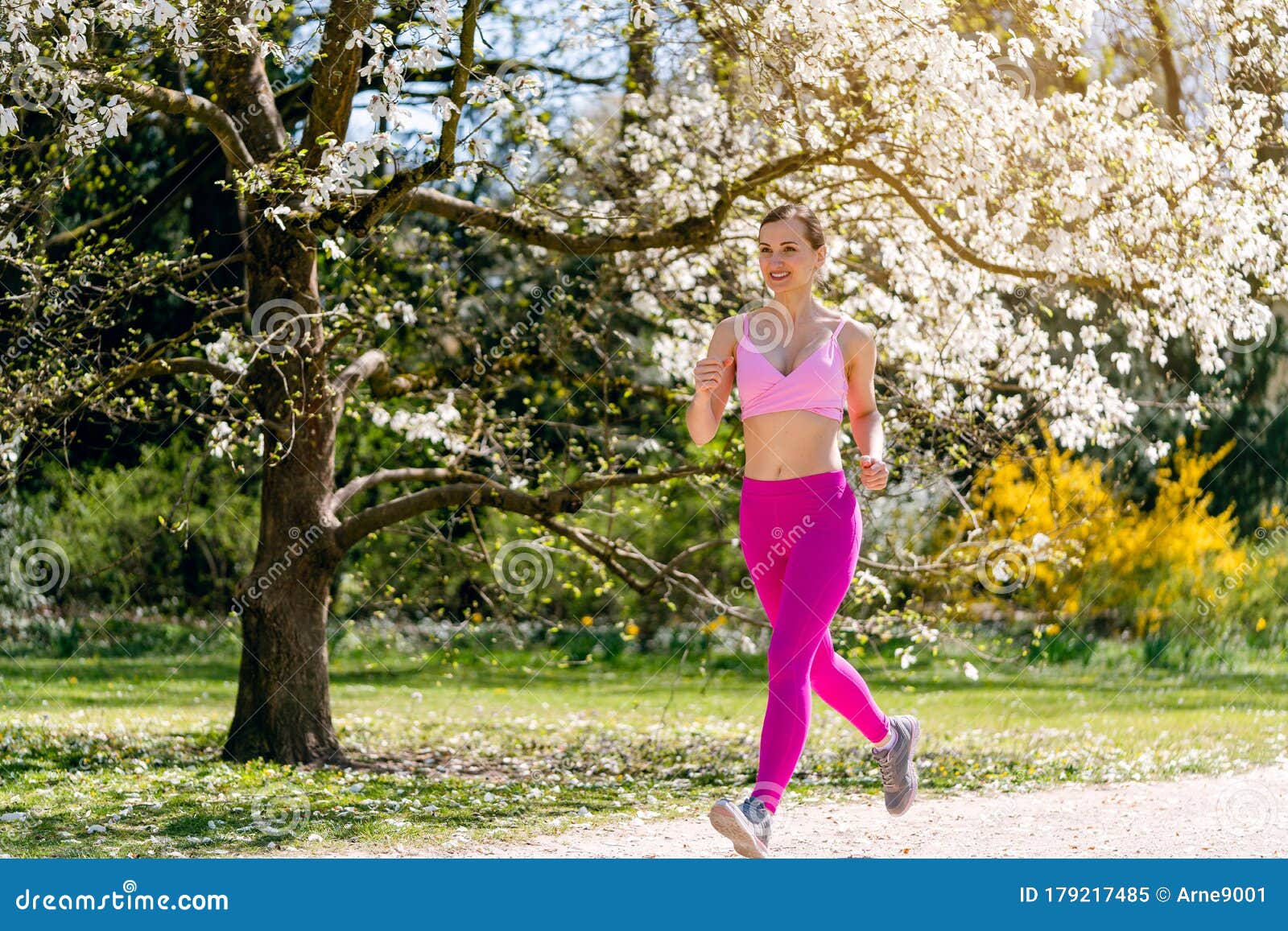 Woman Running in Spring Park Stock Image - Image of trees, nature ...