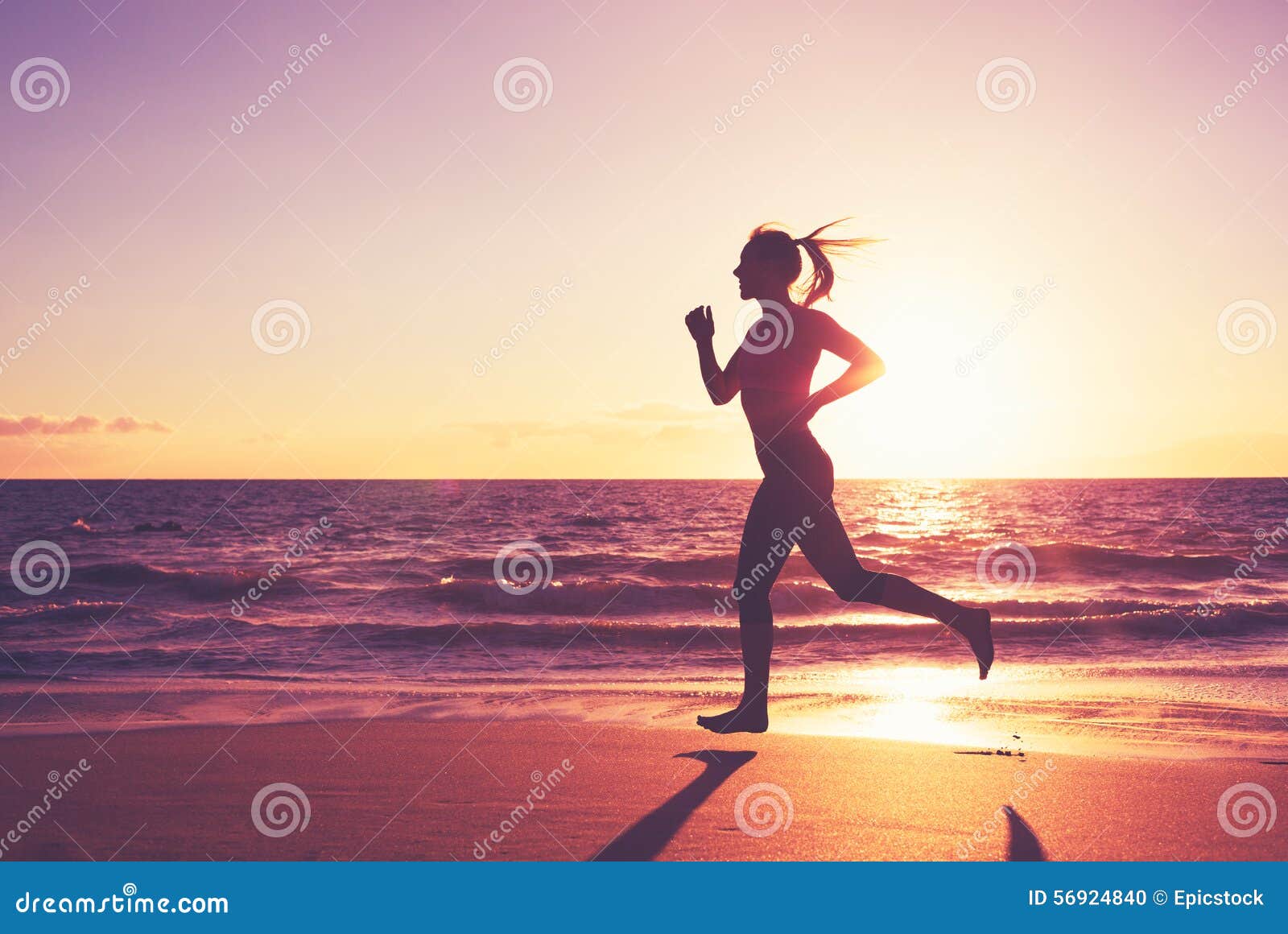 Woman Running at Sunset stock photo. Image of happy, asian - 56924840