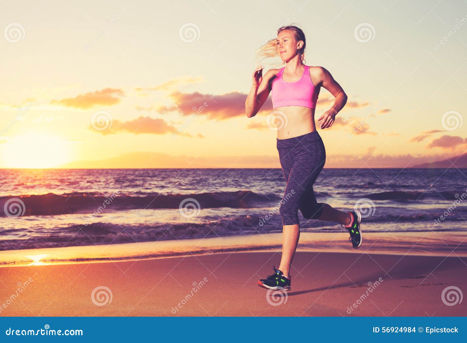 Woman Running at Sunset stock photo. Image of fitness - 56924984