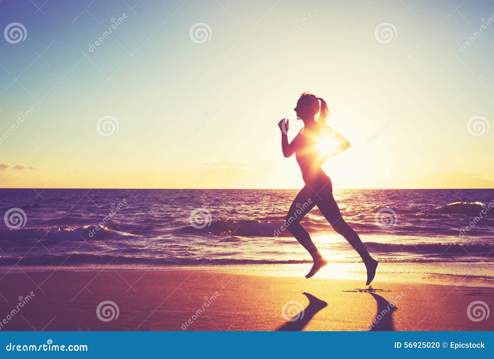 Woman Running at Sunset stock photo. Image of runner - 56925020