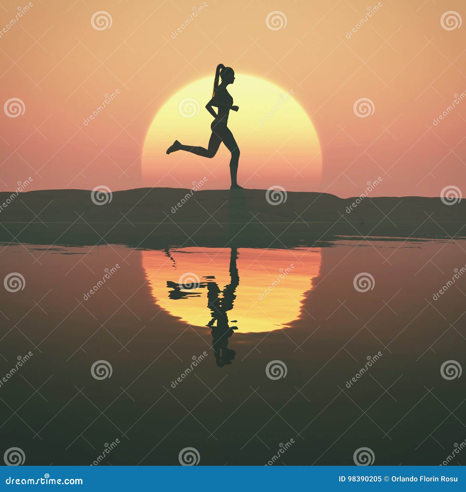 Woman running at sunset stock illustration. Illustration of athlete ...