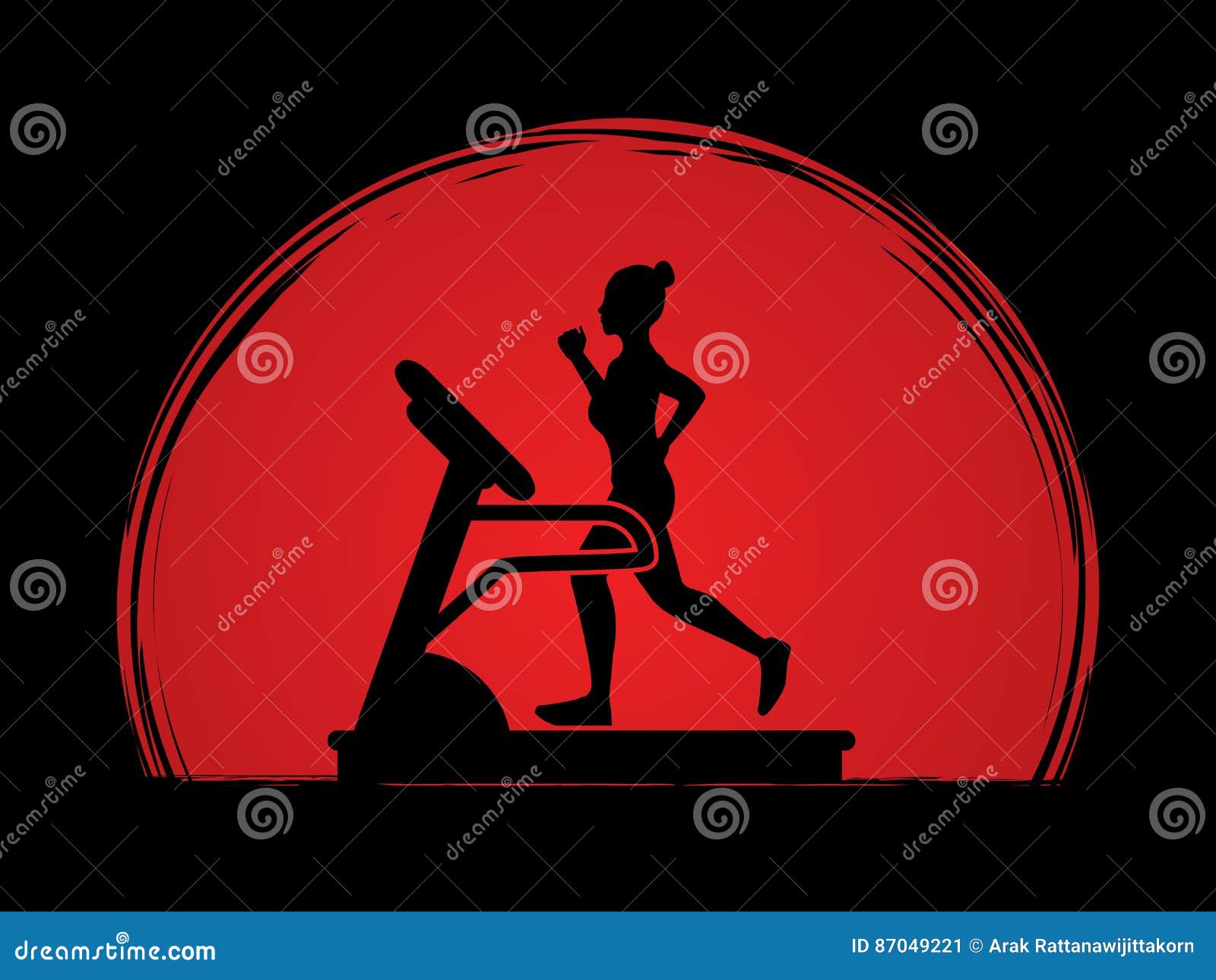 Woman running on treadmill stock vector. Illustration of shoes - 87049221