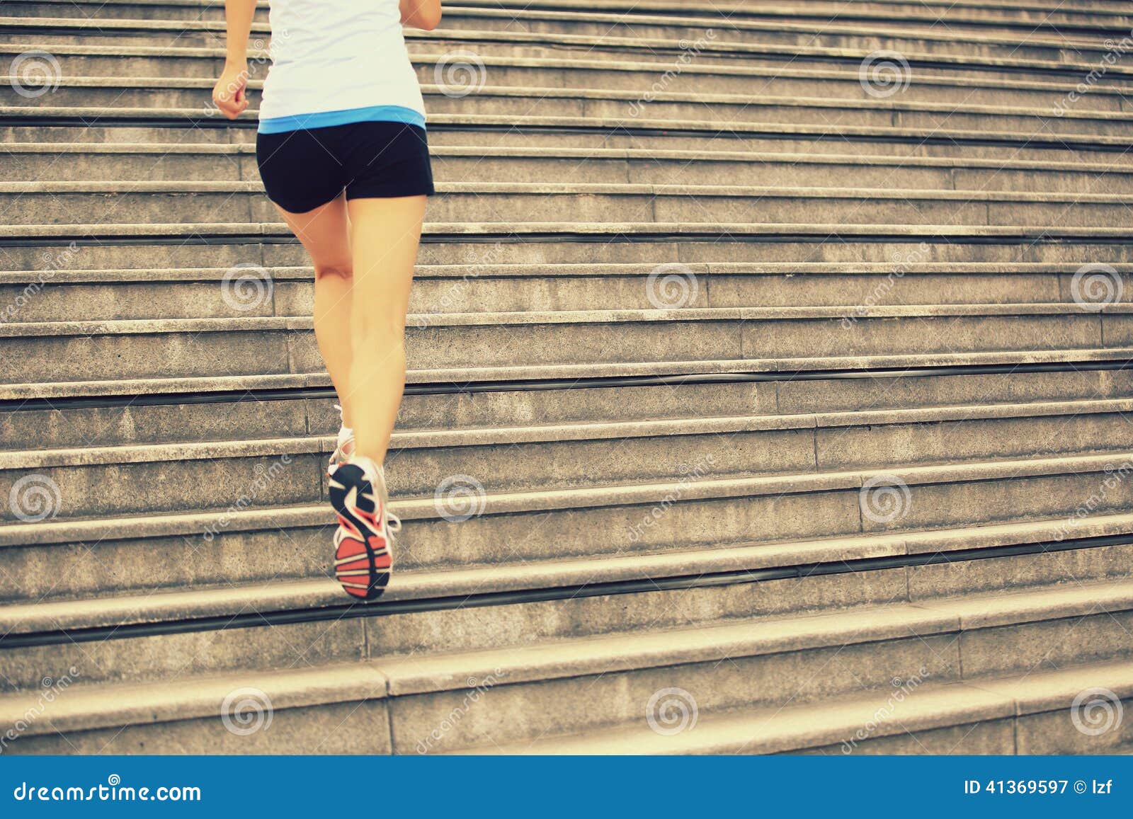 Woman Running Up on Stone Stairs Stock Image - Image of grunge, legs ...