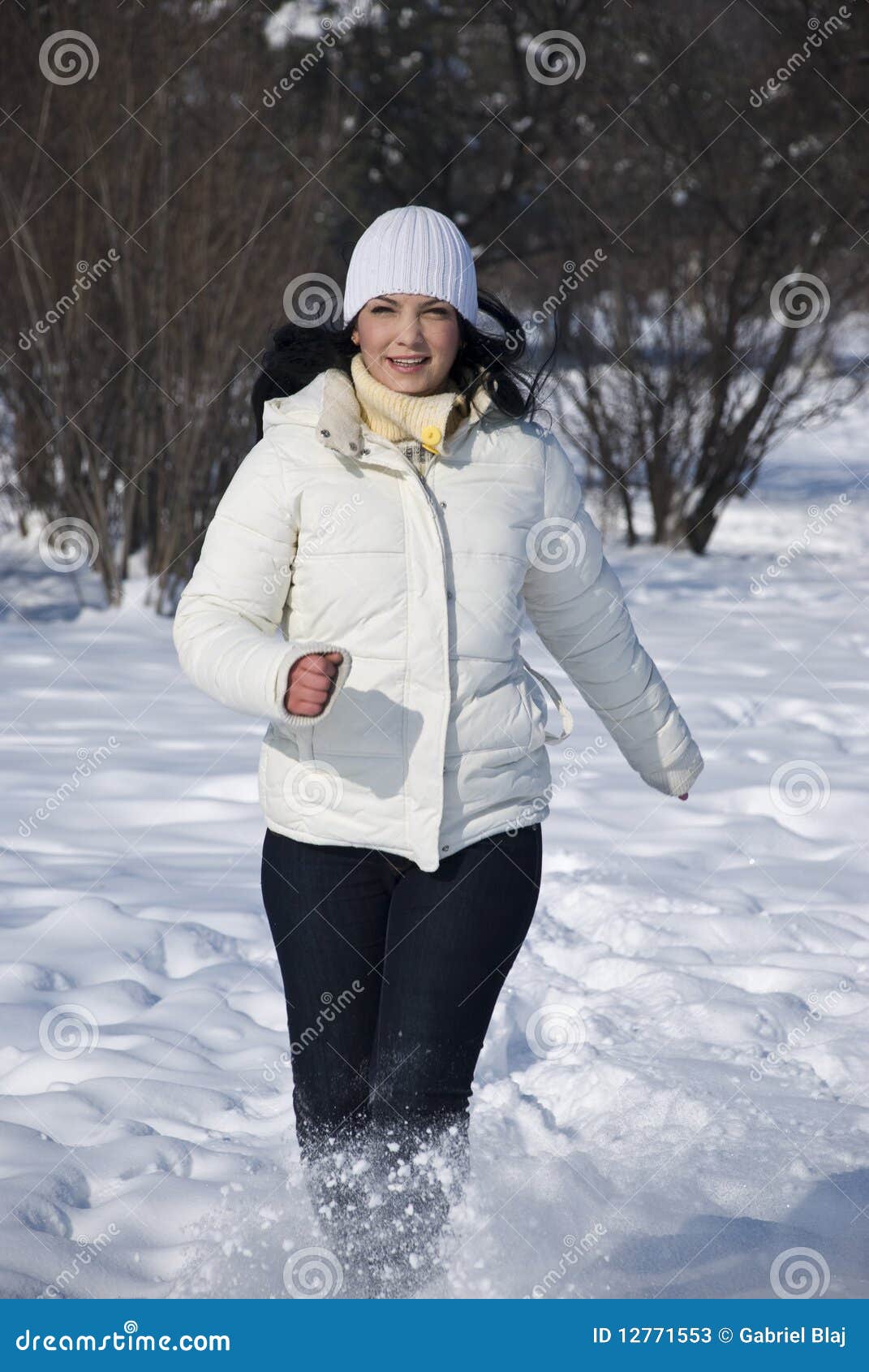 Woman running in winter stock image. Image of girl, health - 12771553