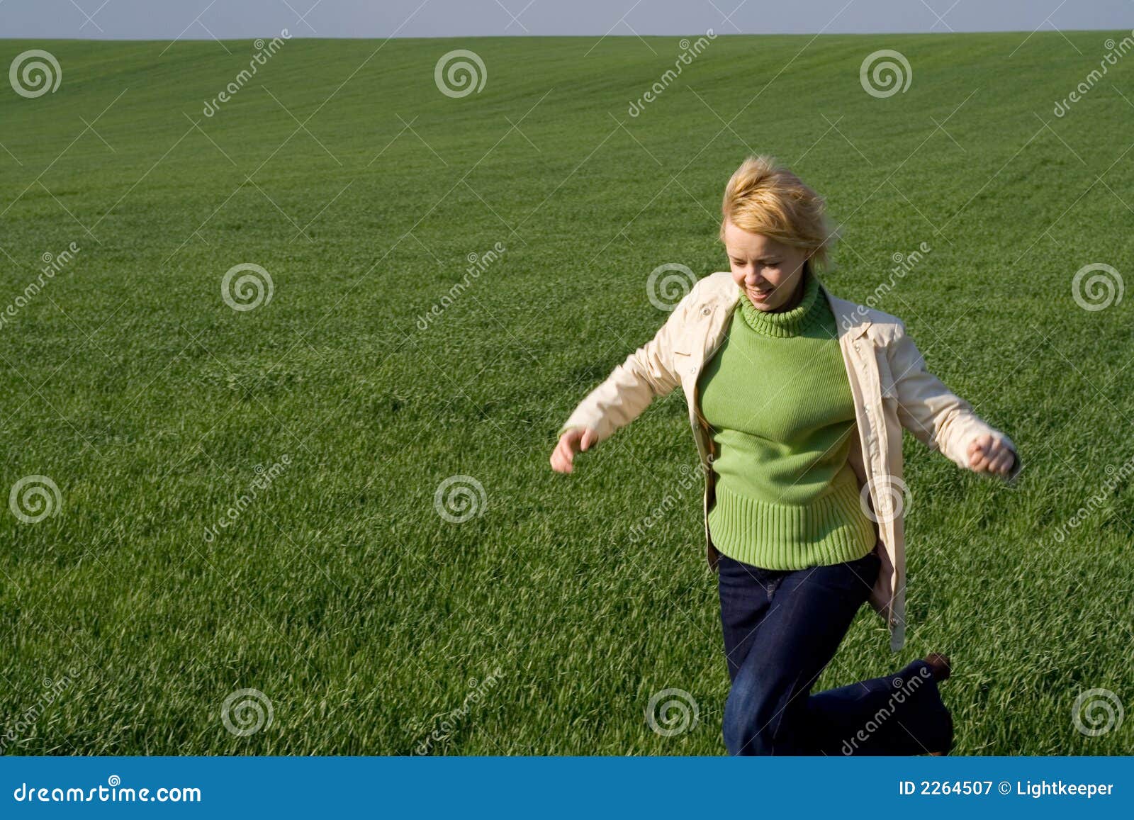 Woman Rushing on Green Field Stock Image - Image of running, wheat: 2264507