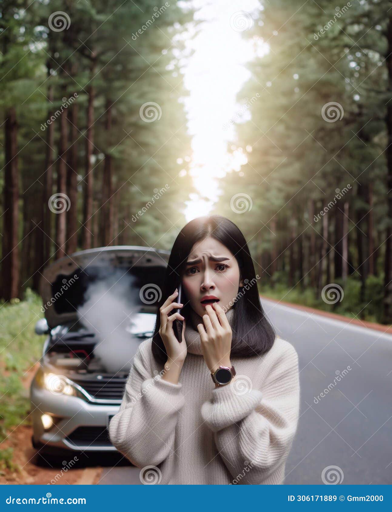 A Woman S Car Breaks Down On The Forest Road And Calls For Help