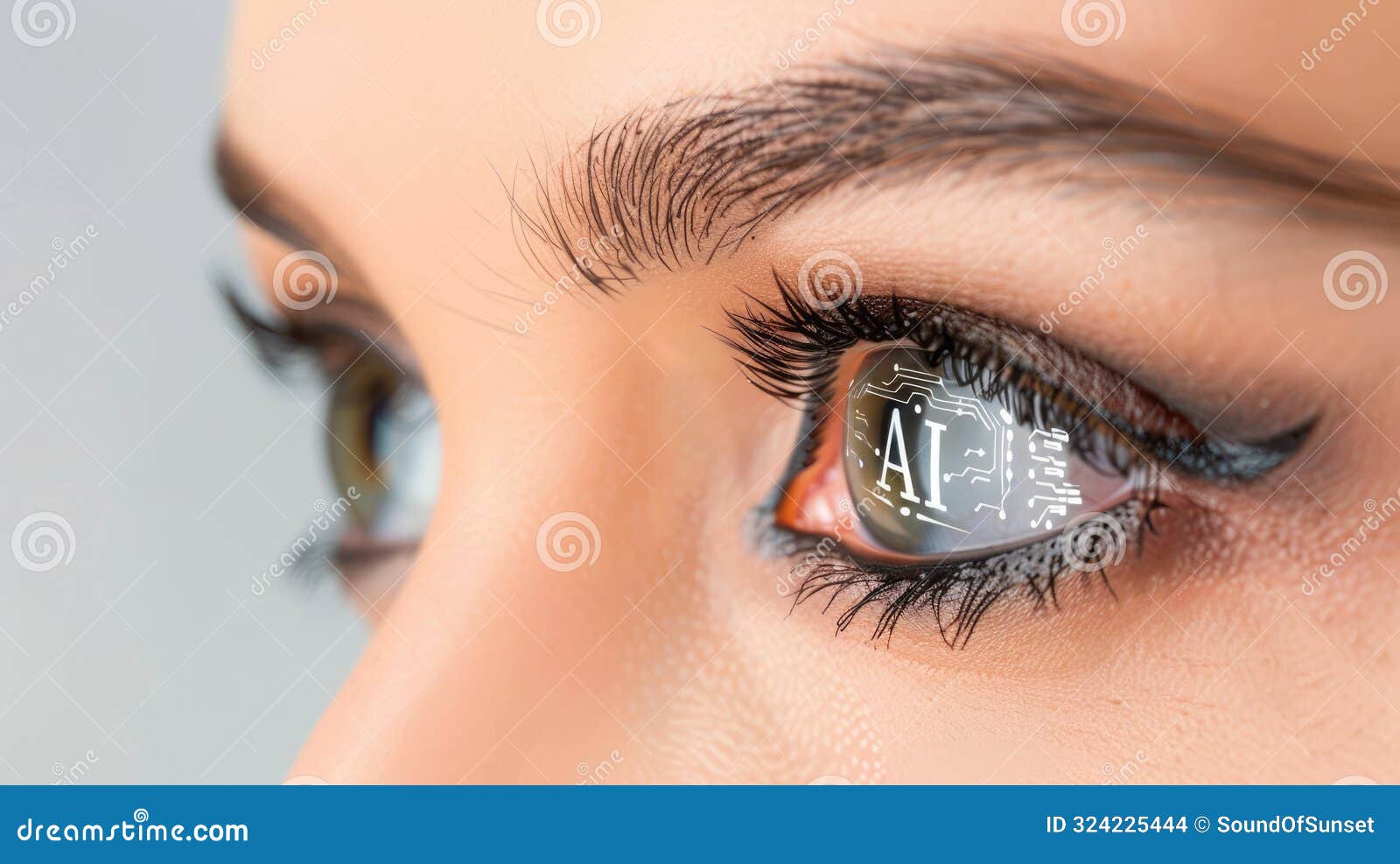 Woman& X27;s Eye with AI Text in Her Eyeball Closeup Image. Future ...