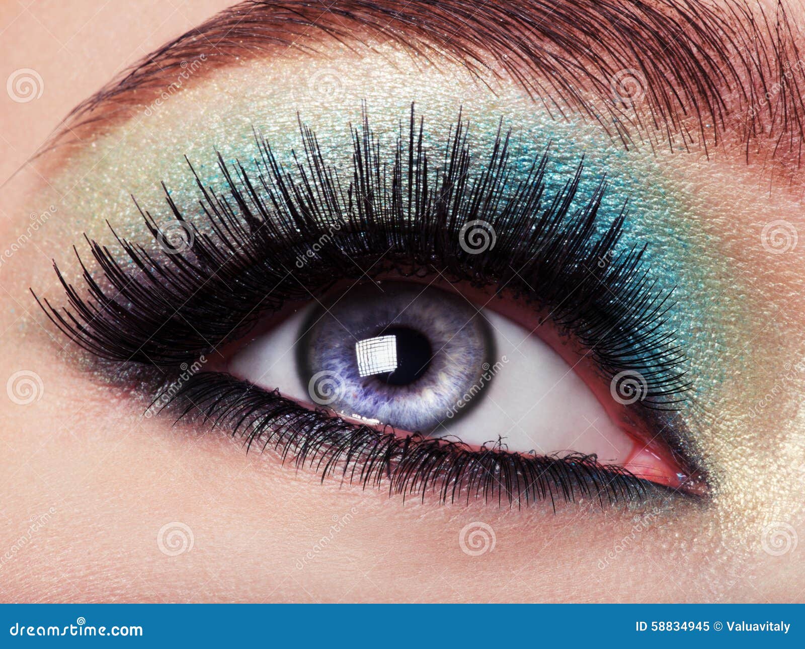 Woman S Eye with Green Make-up. Long Eyelashes Stock Image - Image of ...