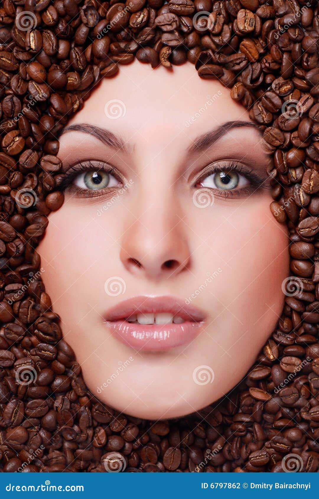 Woman S Face with Coffee Beans Stock Photo - Image of hair, coffee: 6797862