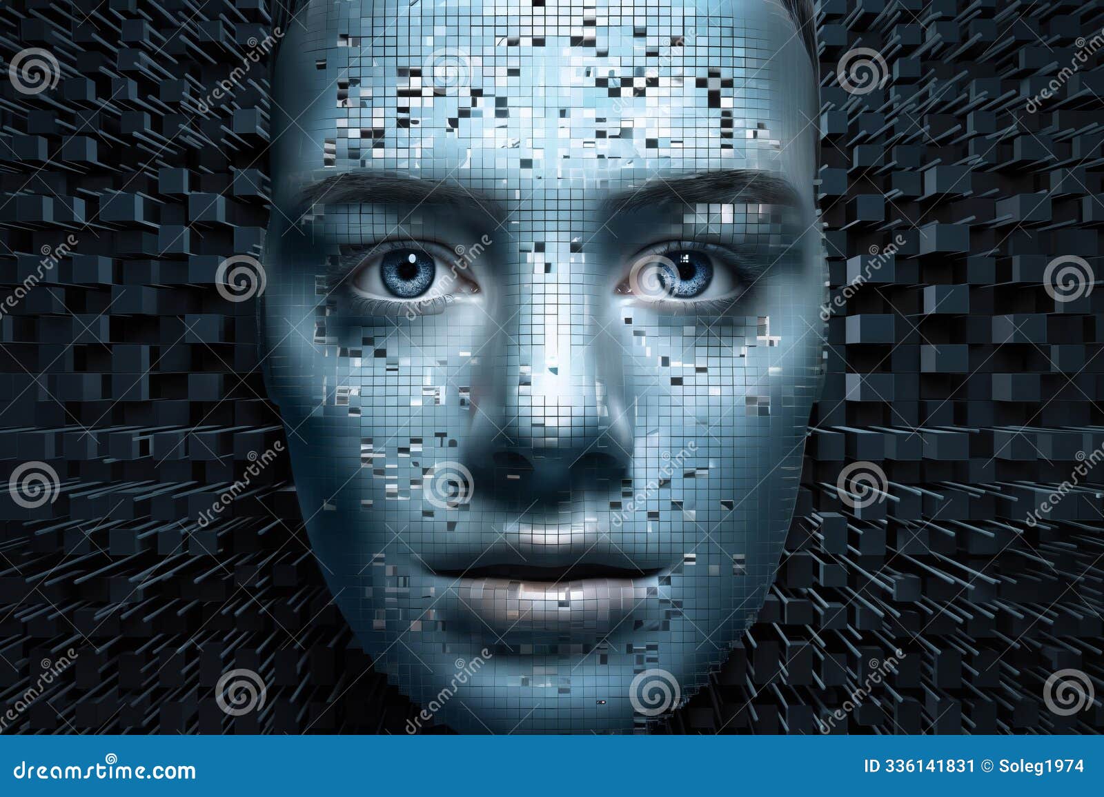 Woman S Face with 3D Cubes and Particles in Space As Symbol of ...