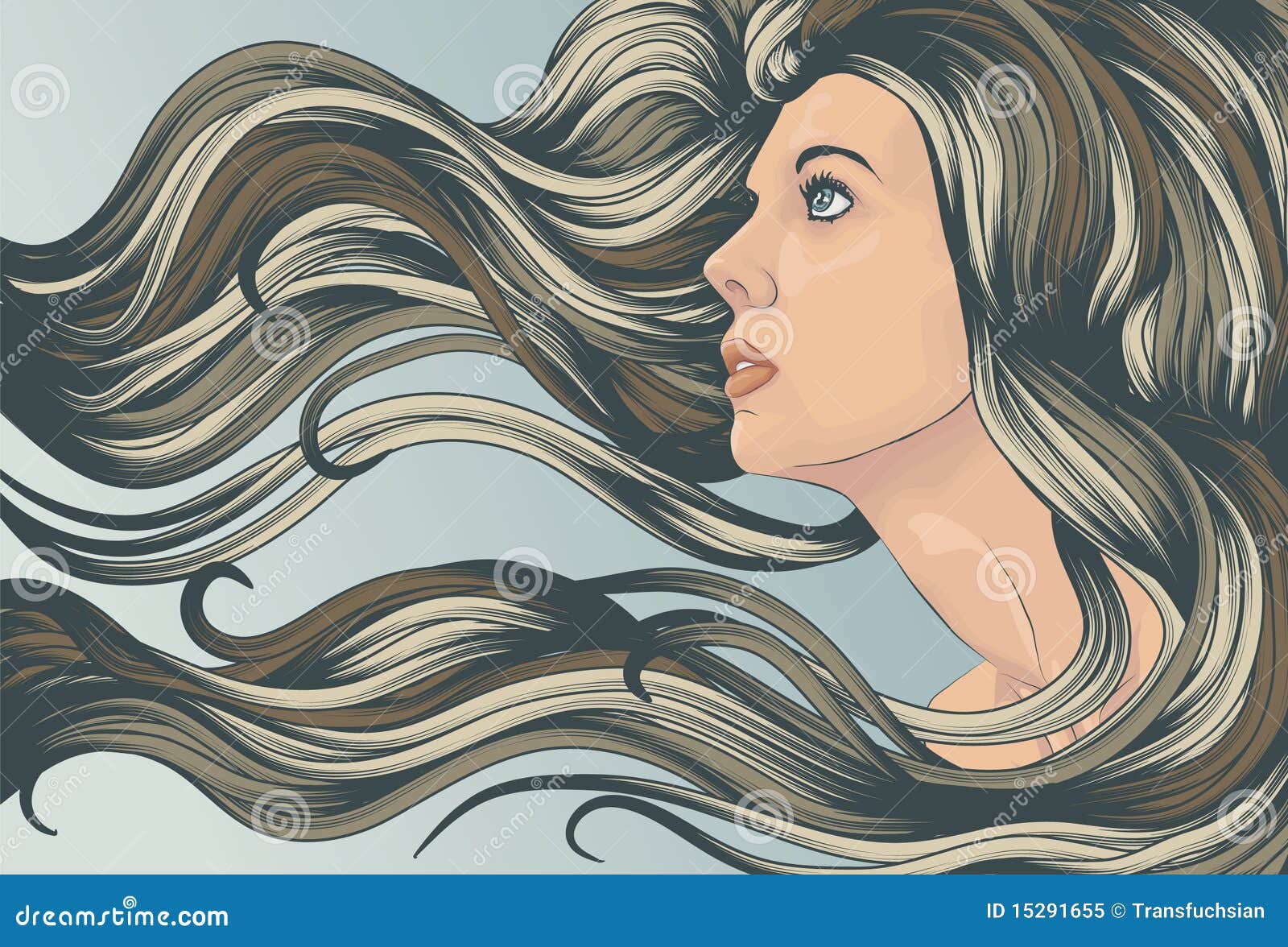 Woman S Face With Long Detailed Flowing Hair Stock Vector