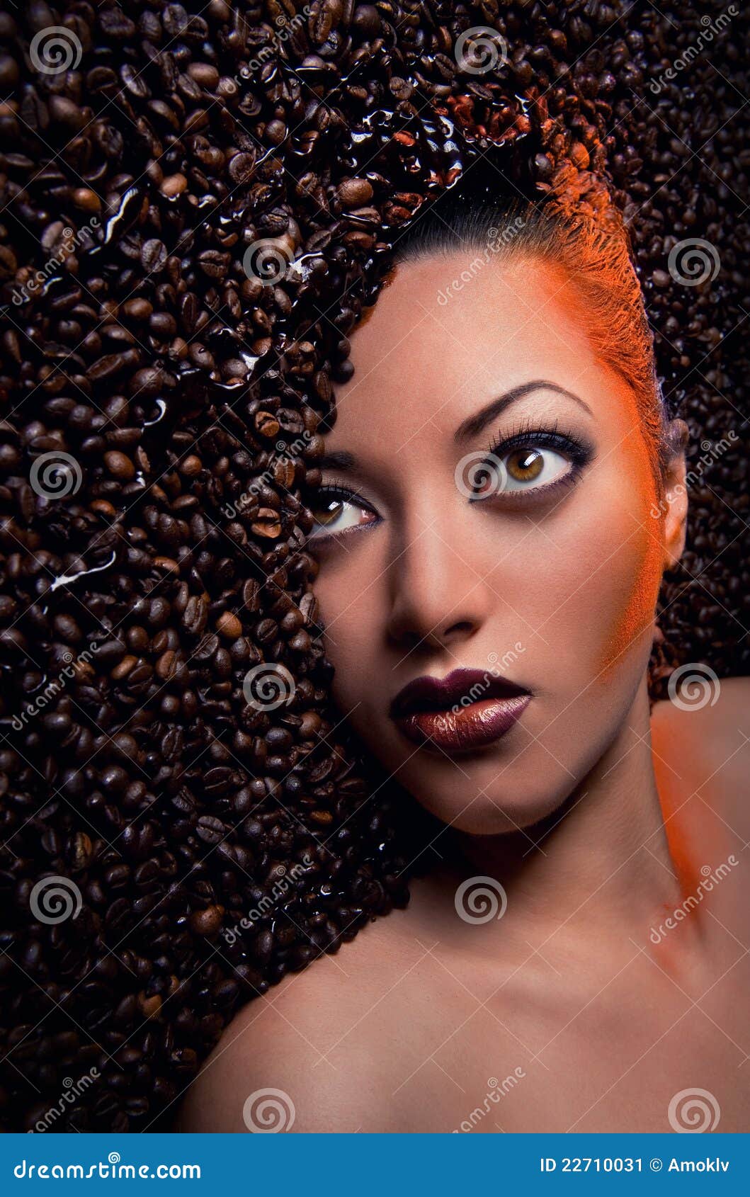 Woman S Face Over Coffee Beans Stock Image - Image of dark, coffee ...
