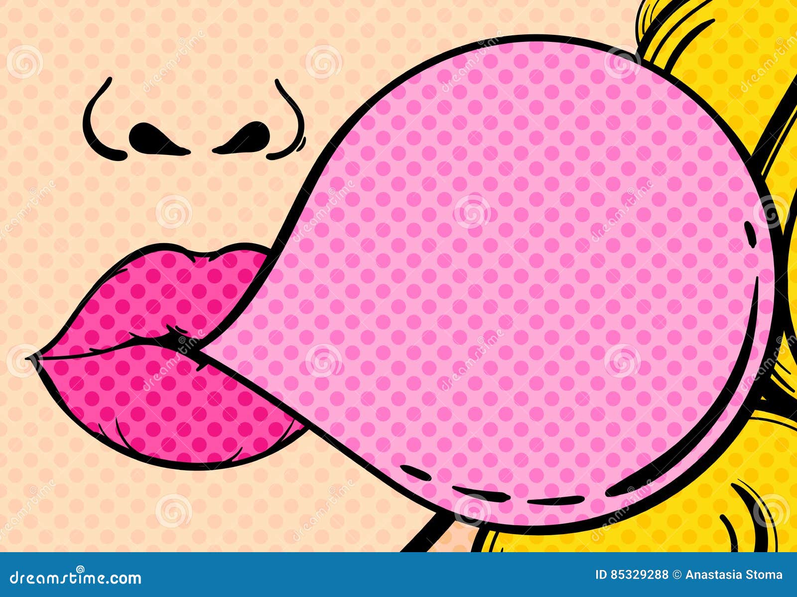 Woman`s Face With Pink Lips Stock Vector Illustration Of Cartoon