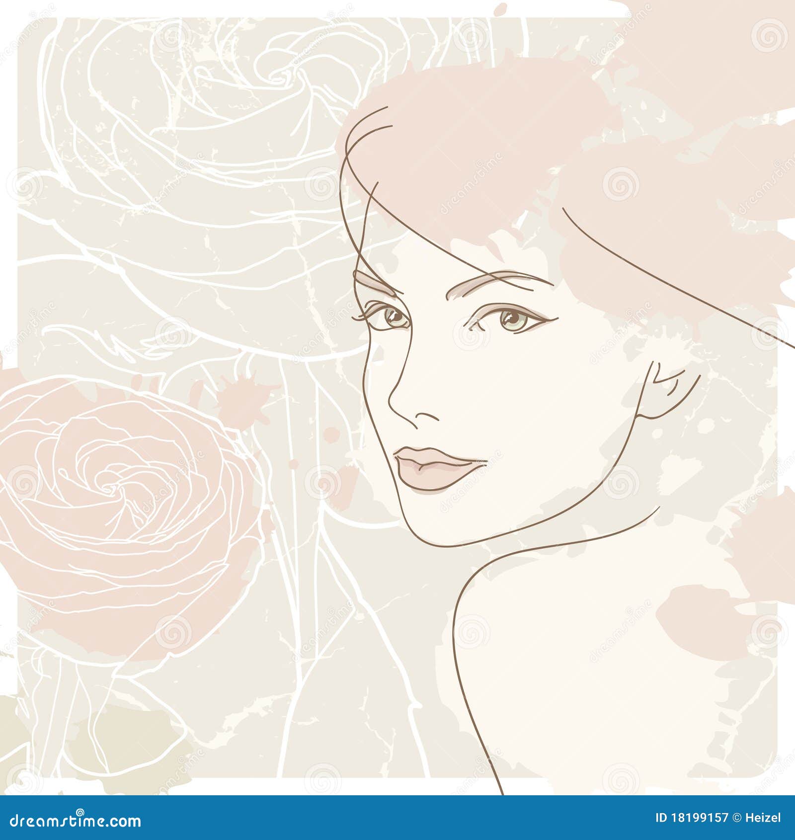 Woman S Face and Rose, Background Stock Vector - Illustration of leaf ...