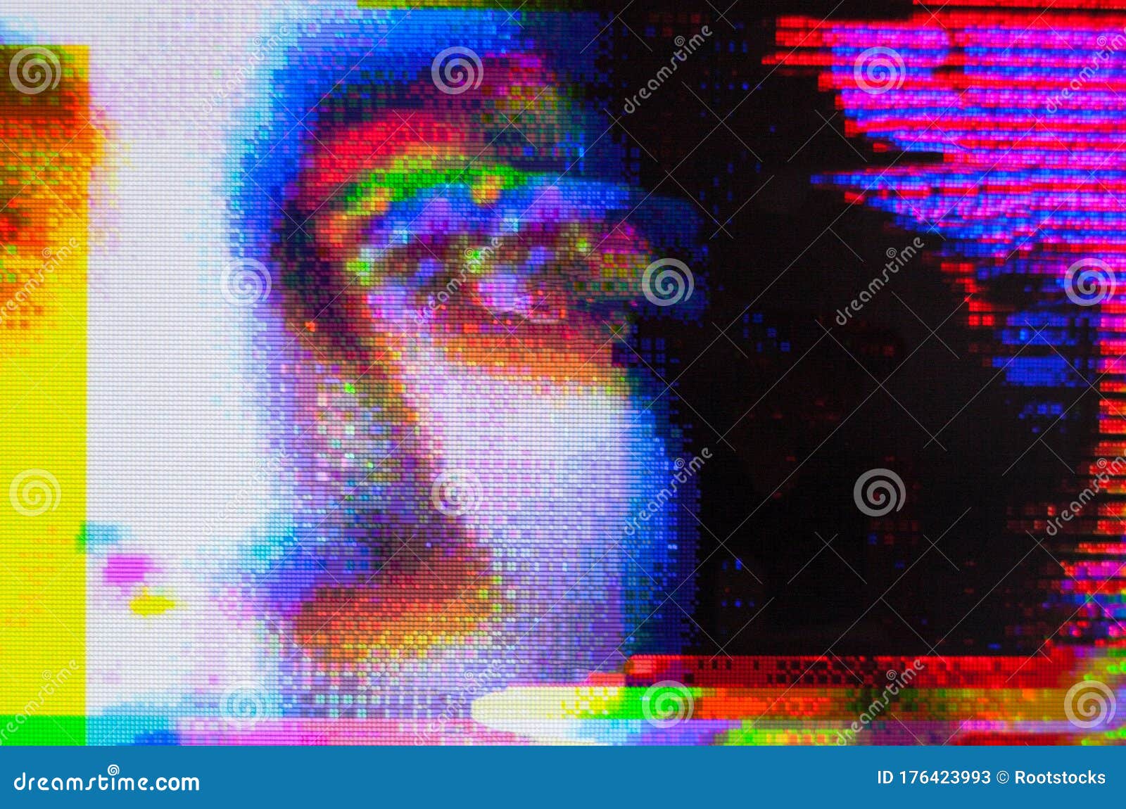 Woman`s Face on the Screen. Glitch Stock Image - Image of digital ...