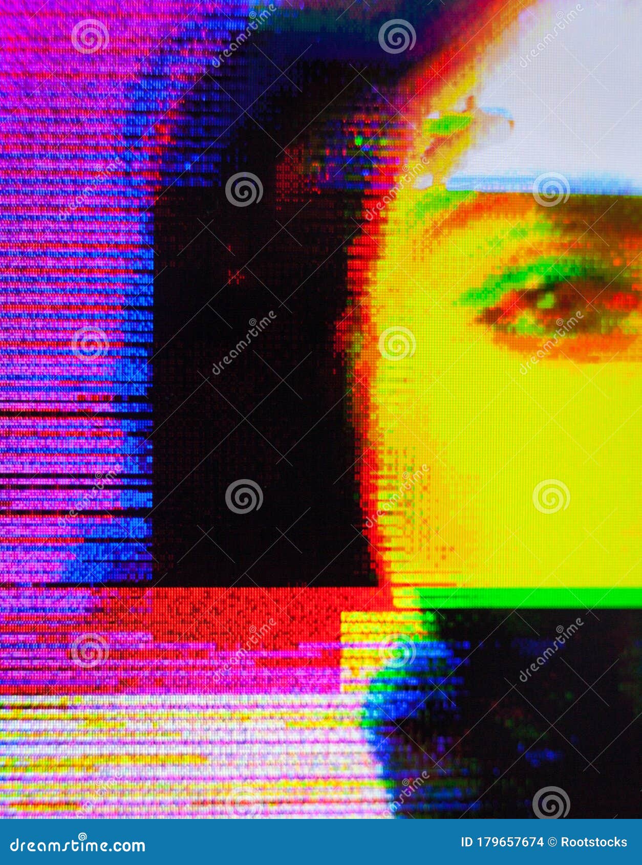 Woman`s Face on the Screen. Glitch Stock Photo - Image of channel, look ...