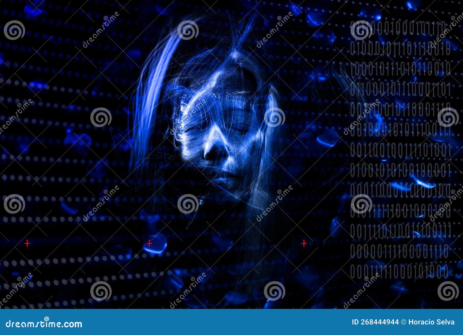 Woman S Face Surrounded by Lights. Artificial Intelligence Concept ...