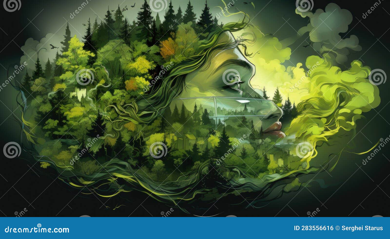 A Woman S Face is Surrounded by Trees and Foliage. Generative AI Image ...