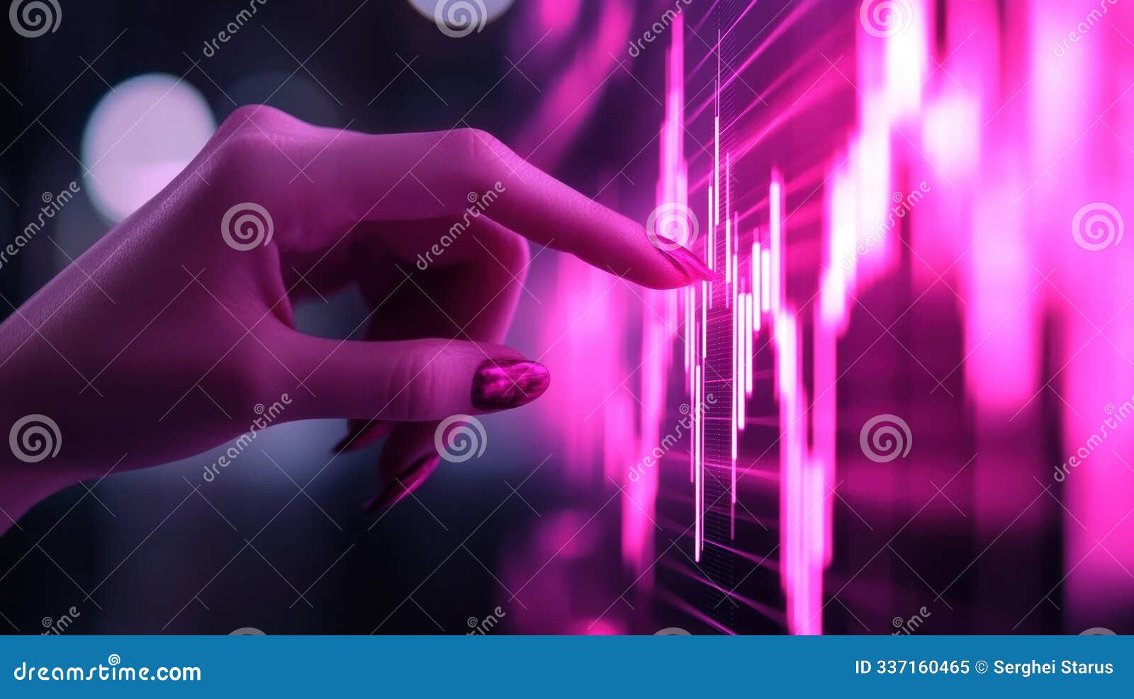 A Woman S Finger Touching a Glowing Bar Graph on the Screen, AI Stock ...