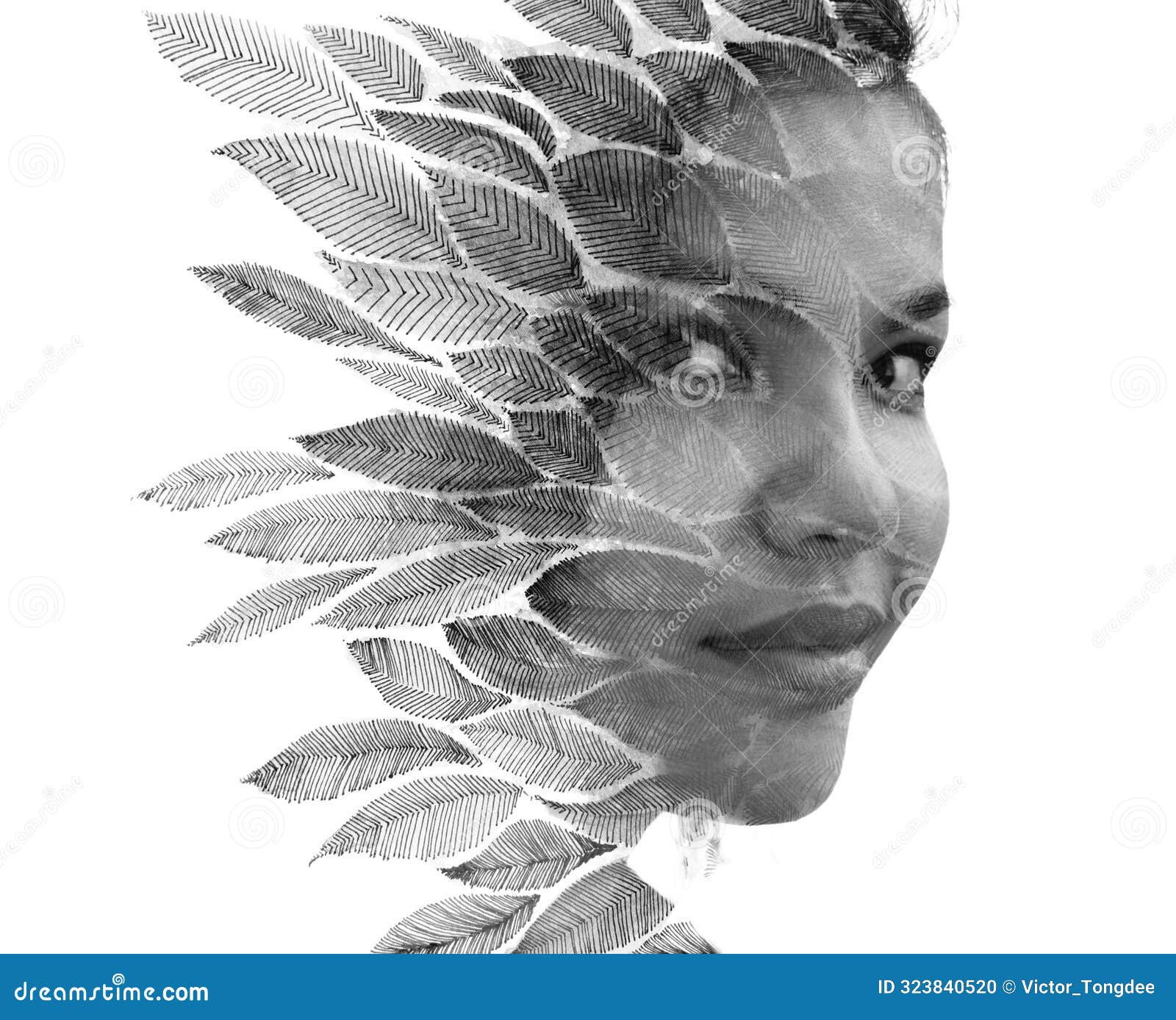 A Woman S Half Profile Disappearing into a Graphical Pattern in ...