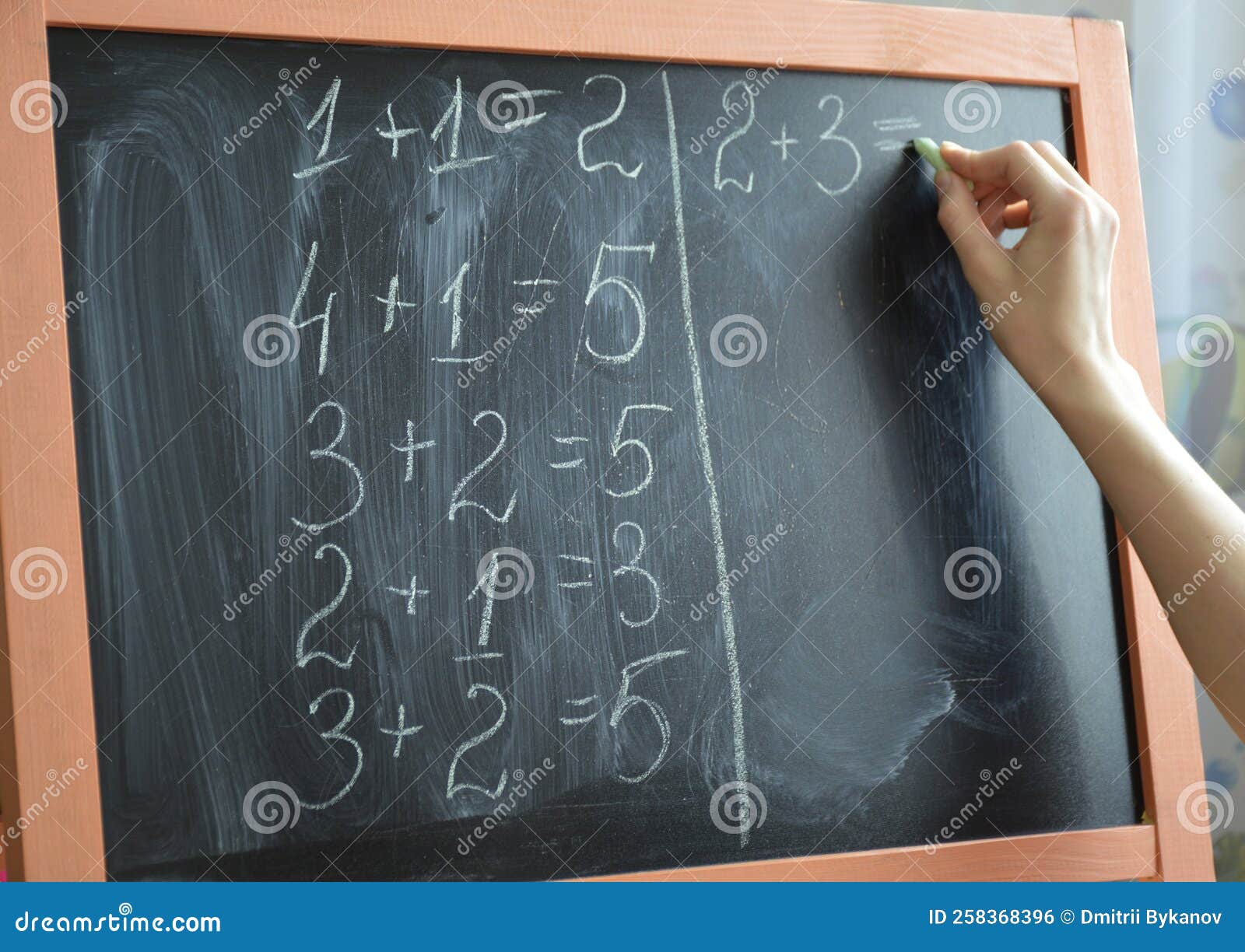A Woman S Hand on a Blackboard Writes a Simple Mathematical Example ...