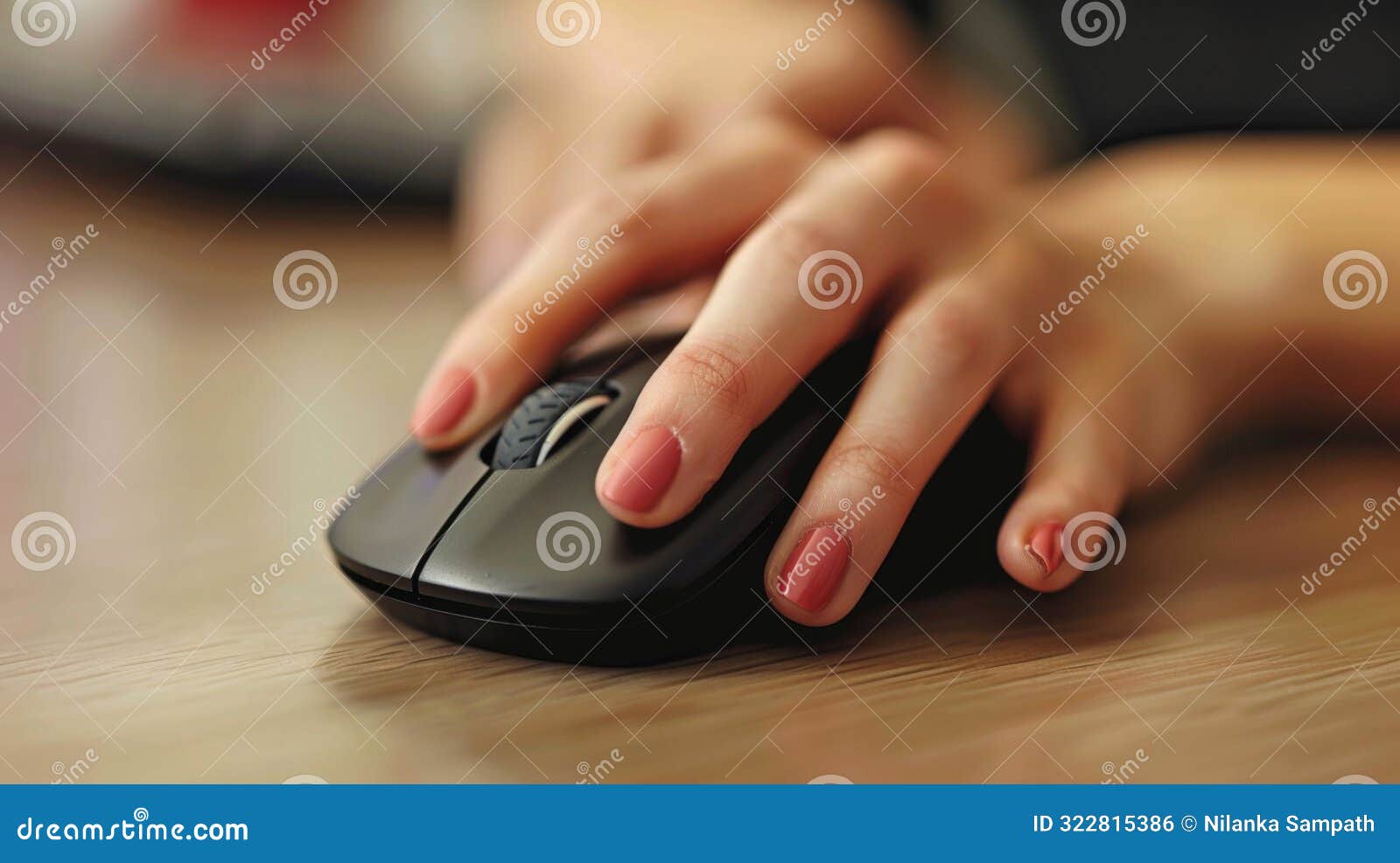 Woman S Hand on Computer Mouse Close Up, Black Wireless Mouse Click ...