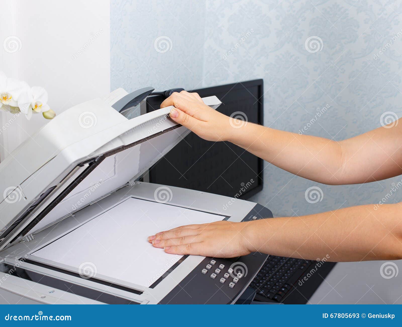 Woman s hand with copier stock image. Image of beautiful - 67805693