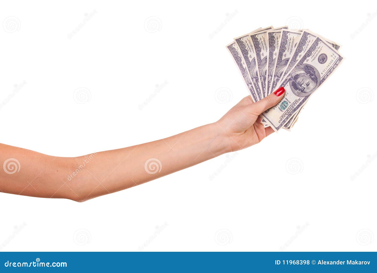 Woman s hand and dollars. stock photo. Image of paying - 11968398
