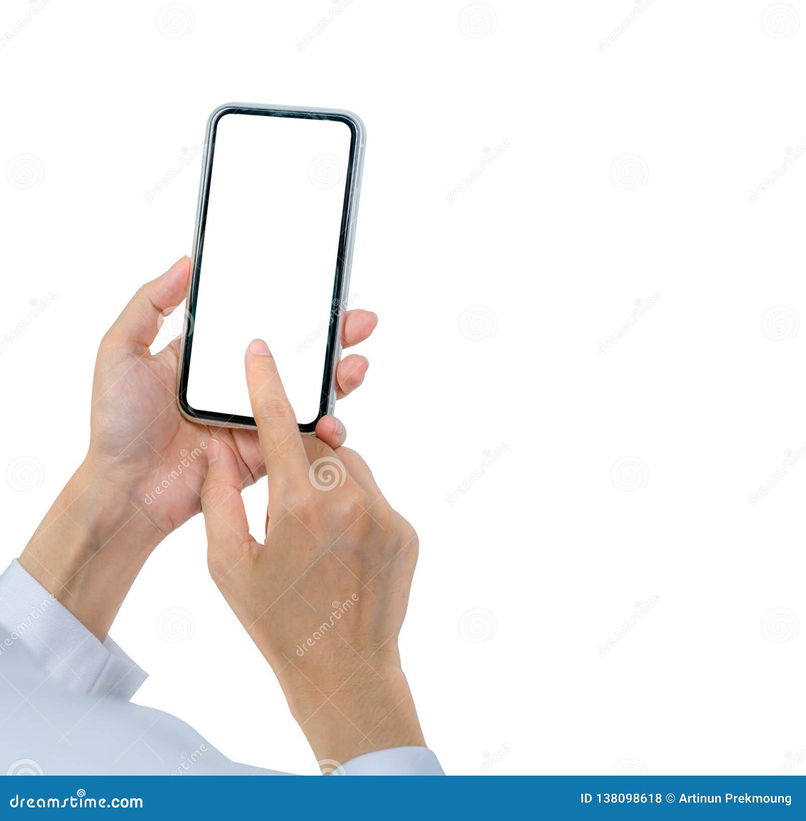 Woman`s Hand Holding And Using Smartphone Closeup Hand Touching