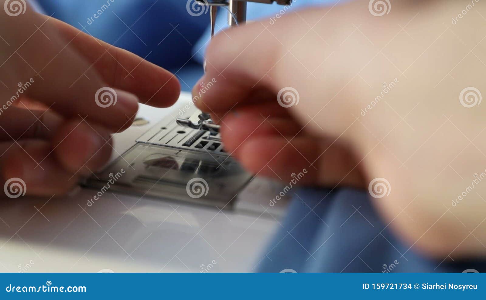 Woman`s Hand Inserts Thread into Needle in Sewing Machine Stock Footage ...