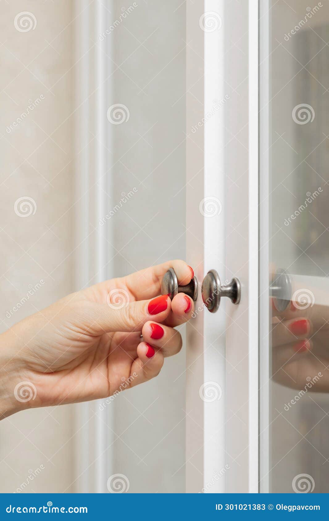 Woman& X27;s Hand Opens a Bookcase by the Handle. Stock Image - Image ...
