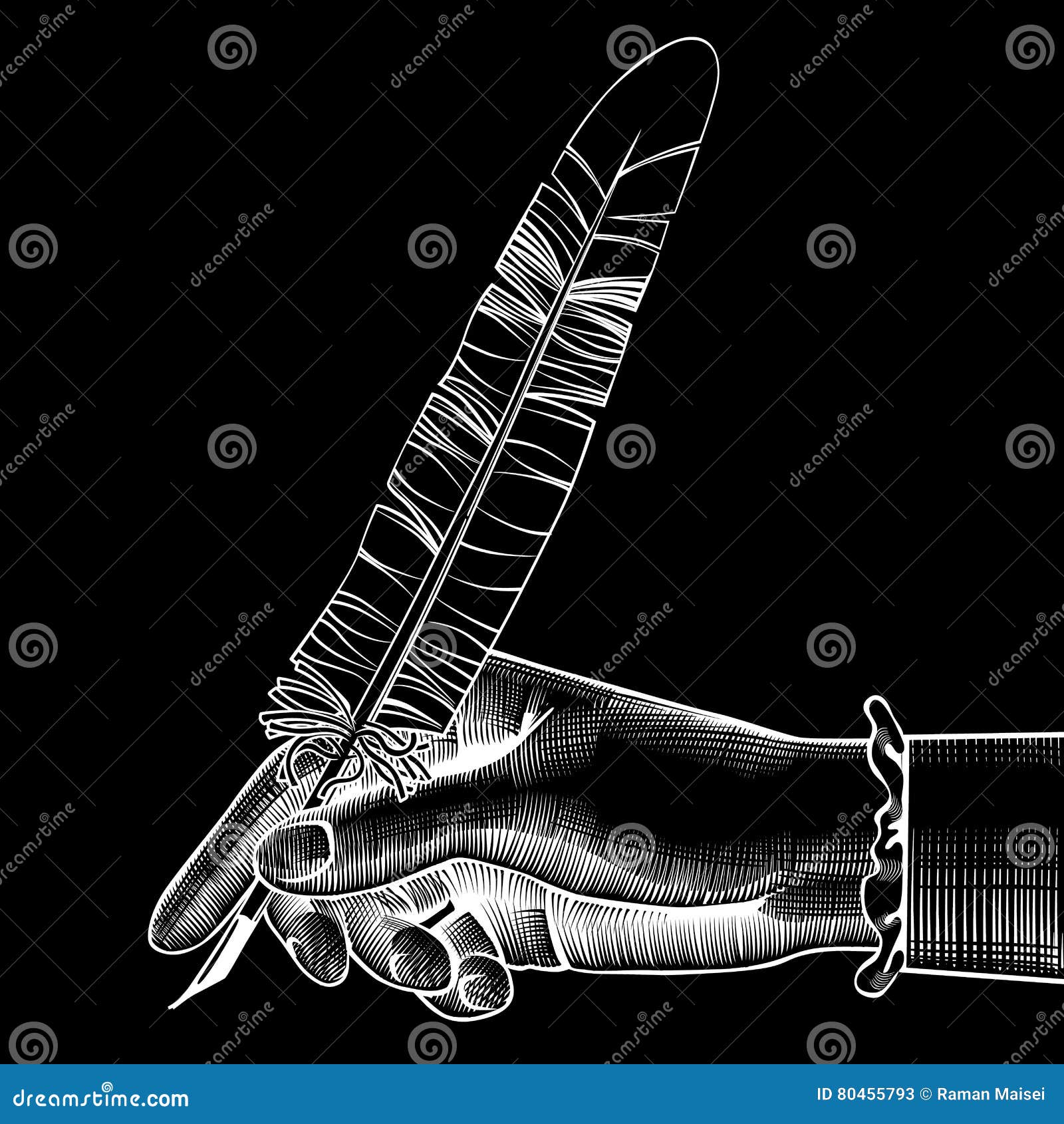 Woman`s hand with a pen stock vector. Illustration of retro - 80455793