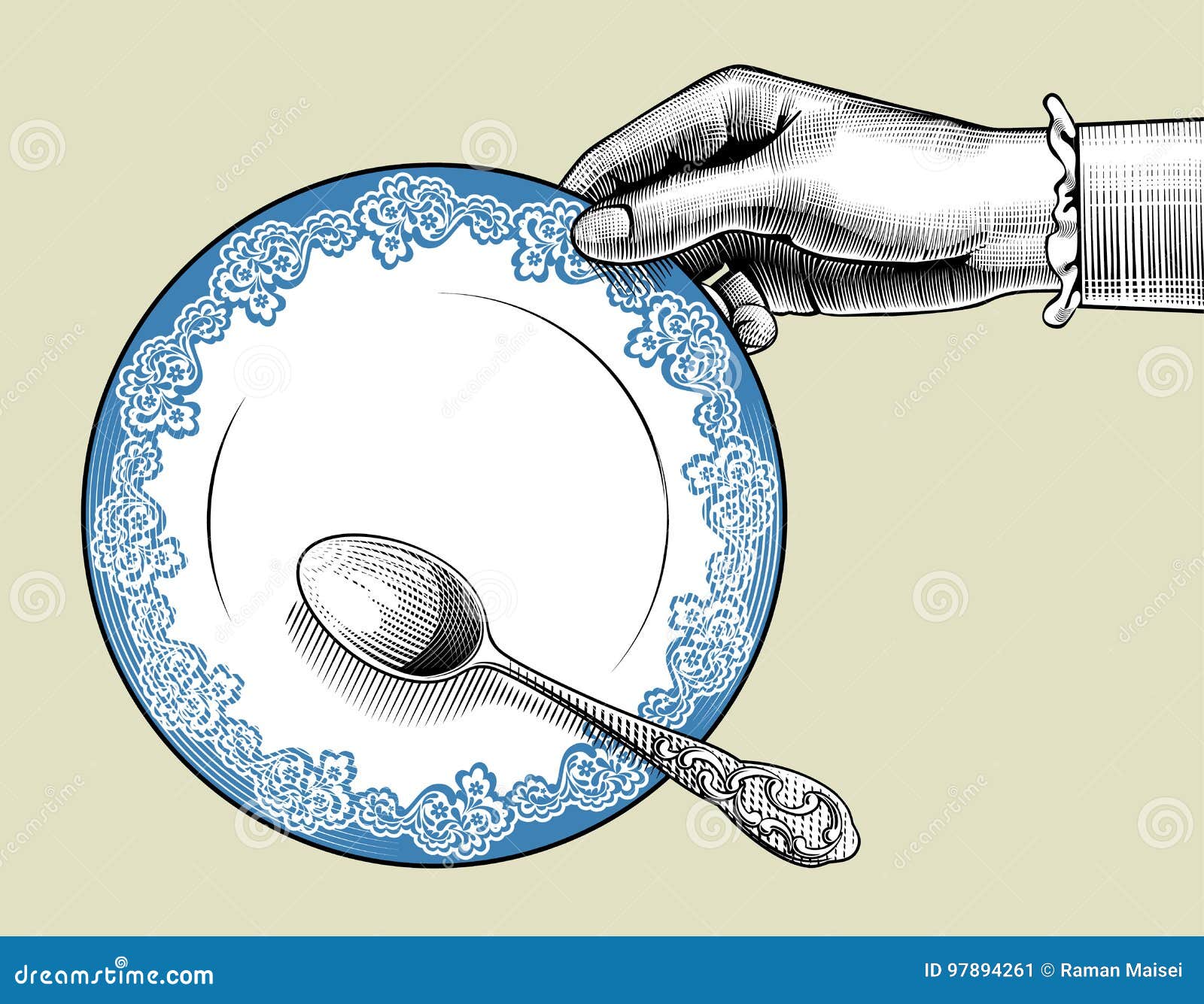 Woman`s Hand with Plate and Spoon Stock Vector - Illustration of object ...