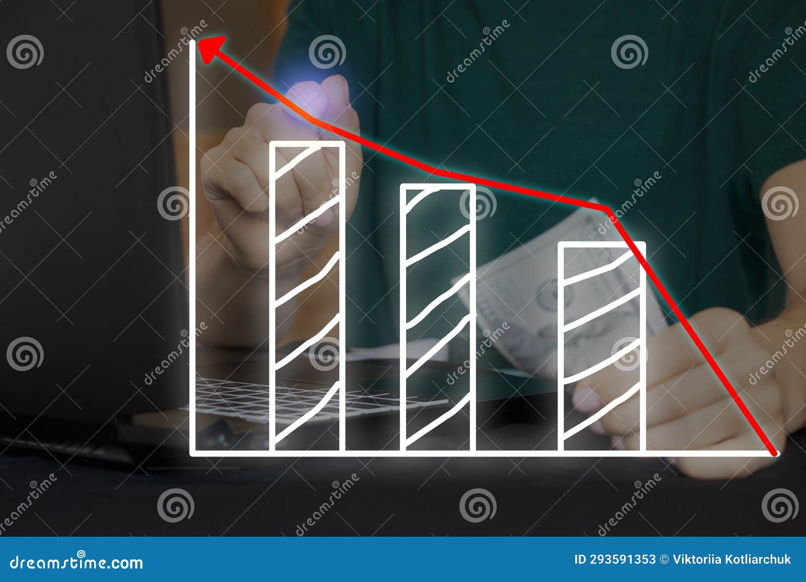 A Woman& X27;s Hand Presses a Virtual Arrow on a Graph with a Histogram ...